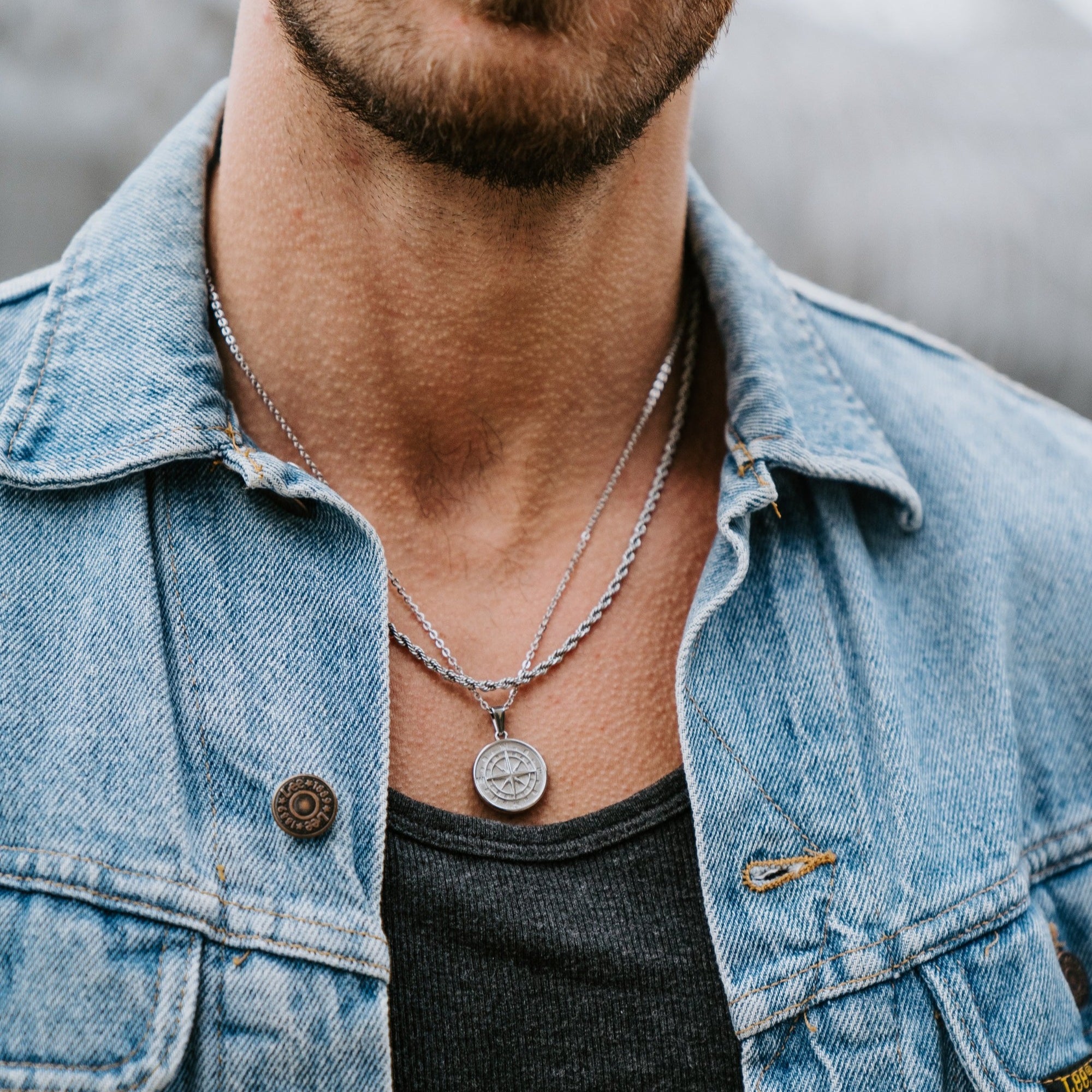 James set Stainless Steel Silver Travel Compass pendant Necklaces Set