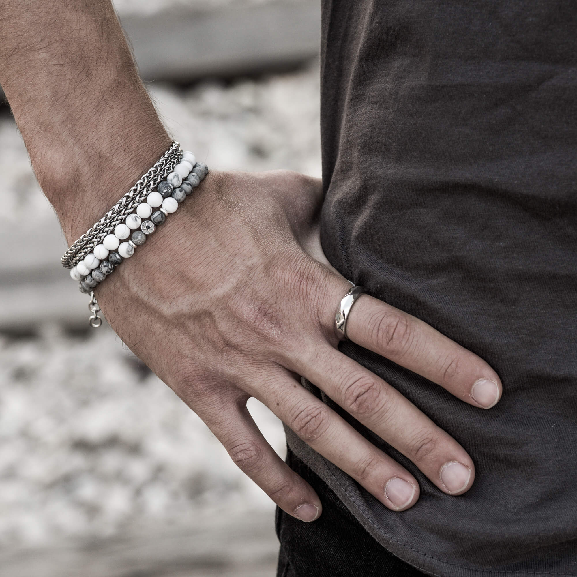 Genesis Stainless Steel, Howlite and Jasper Bracelet Set | SAAR CO